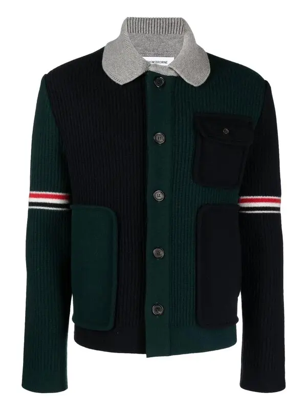 Thom Browne Patchwork Wool Cardigan - Green