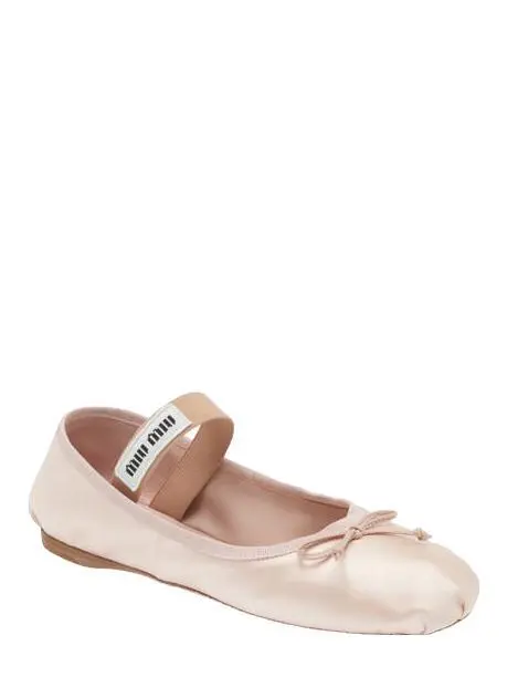 Miu Miu Logo Strap Ballet Flat - Light Pink