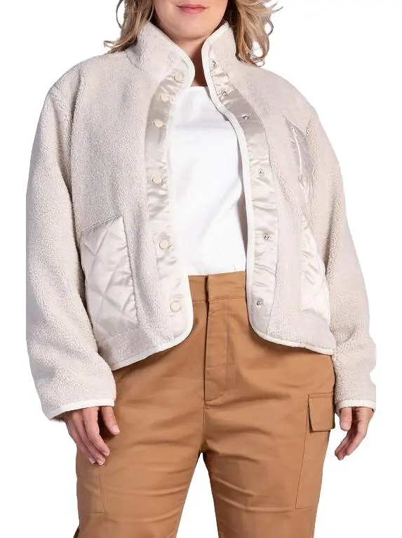 STANDARDS & PRACTICES Zozo Satin Panel Faux Shearling Jacket - Off White