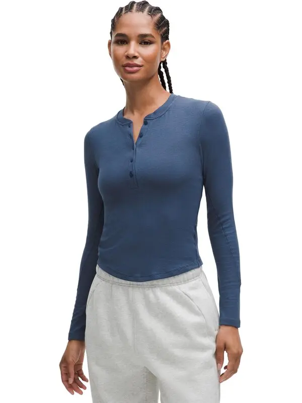 Lululemon Hold Tight Long-sleeve Henley - Blue Twill