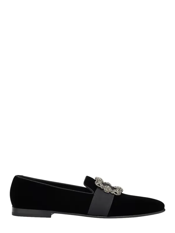 Manolo Blahnik Crystal Buckle Loafers - Black