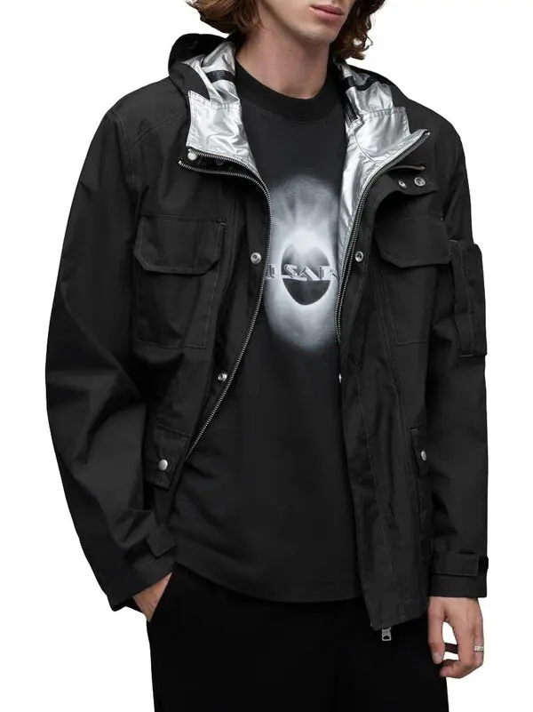 All Saints Tycho Water Repellent Hooded Utility Jacket - Black/ Silver