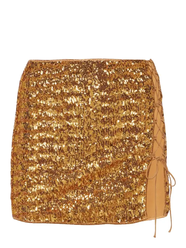 Oseree Feather-trimmed Sequin Miniskirt - Gold