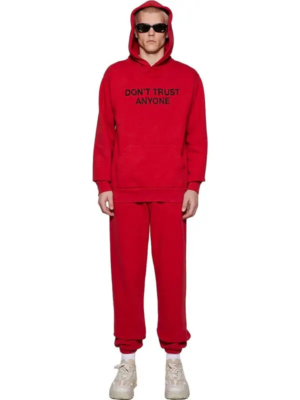 DON'T TRUST ANYONE Embroidered Hoodie - Red