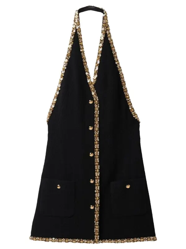 Miu Miu Embroidered Tweed Mini Dress - Black