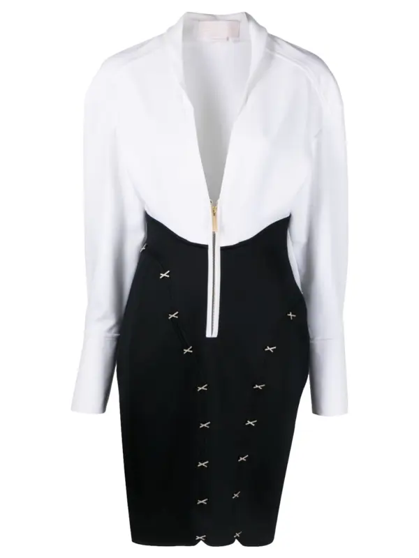 GENNY V-neck Zip-up Mini Dress - White