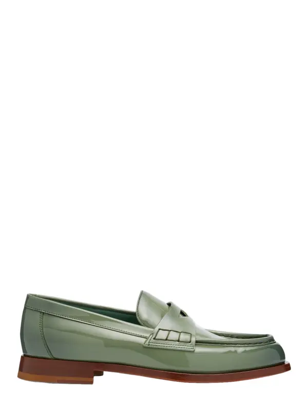 Santoni Airglow Patent Penny Loafers - Green