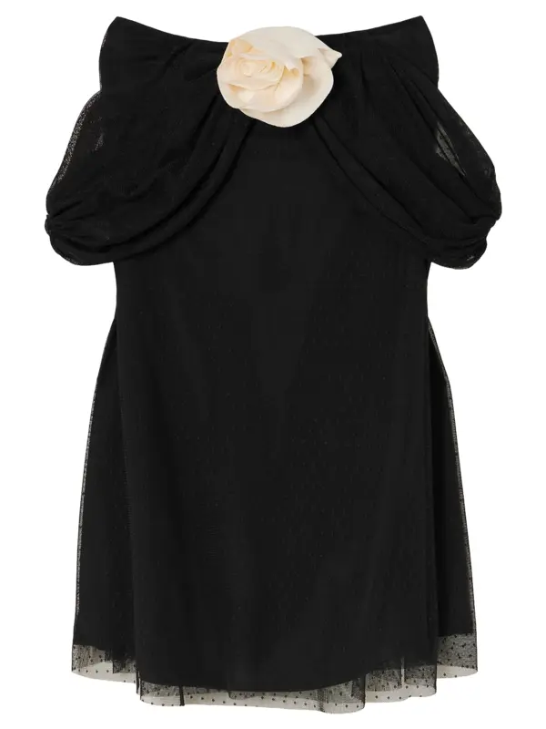 Bernadette Daffodil Floral-appliquéd Point D'esprit Tulle And Silk Crepe De Chine Mini Dress - Black