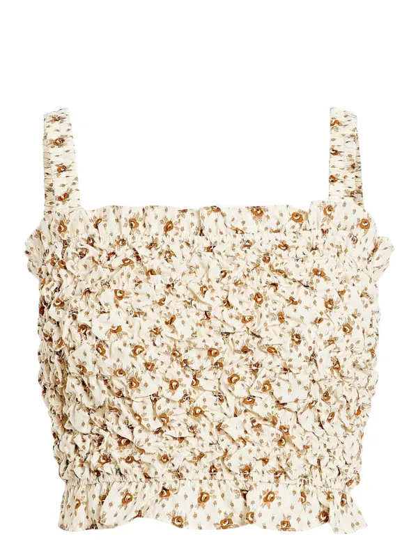 Sea Wilma Shirred Printed Cotton-blend Matelassé Top - Cream
