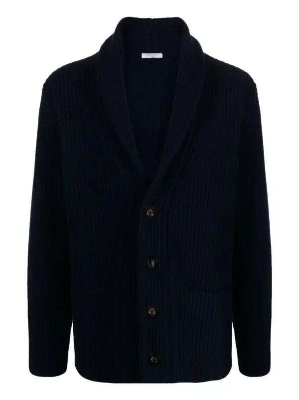 Boglioli Ribbed Virgin Wool Cardigan - Blue