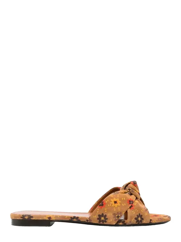 Saint Laurent Bianca Knotted Slides - Brown