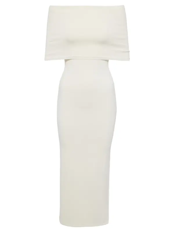 Wardrobe.NYC Off-shoulder Ribbed Knit Midi Dress - White