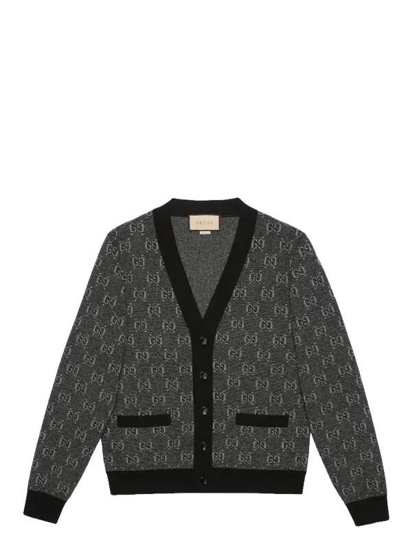 Gucci Gg Wool Jacquard Cardigan - Grey