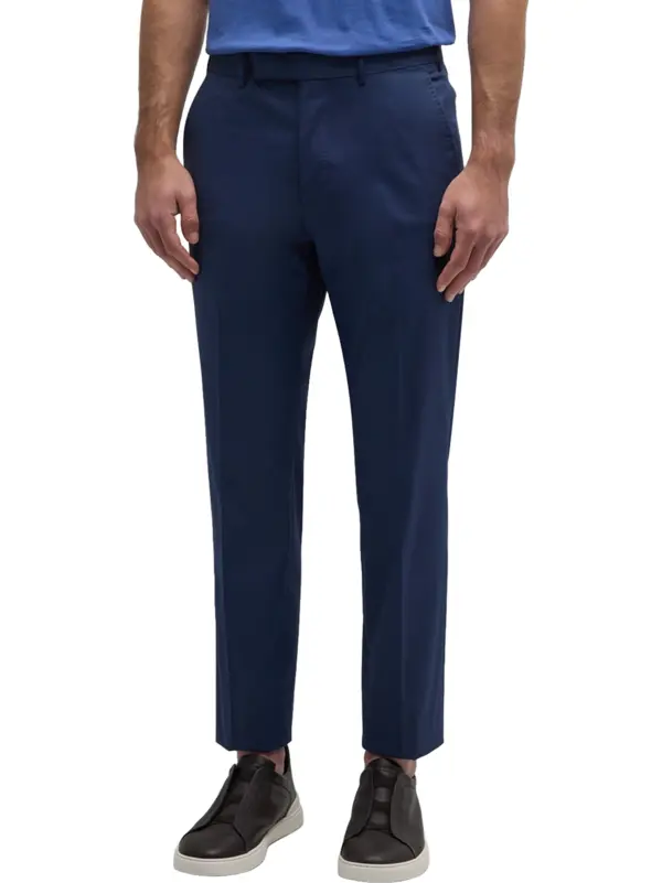 Zegna Flat-front Stretch Cotton Straight Leg Pants - Navy Solid