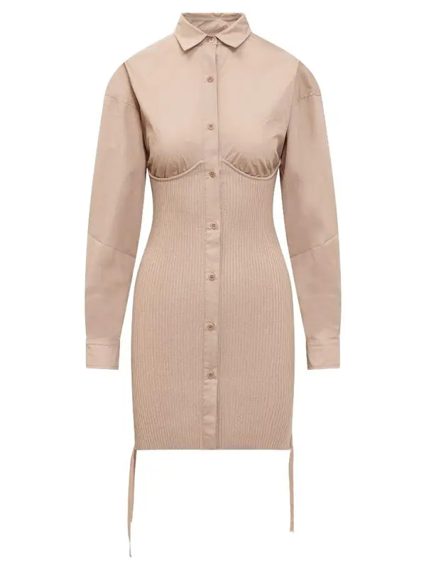 ANDREĀDAMO Ribbed Shirt Midi Dress - Beige