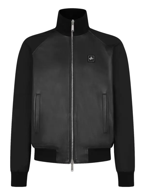 Dsquared2 Panelled Leather Track Jacket - Black