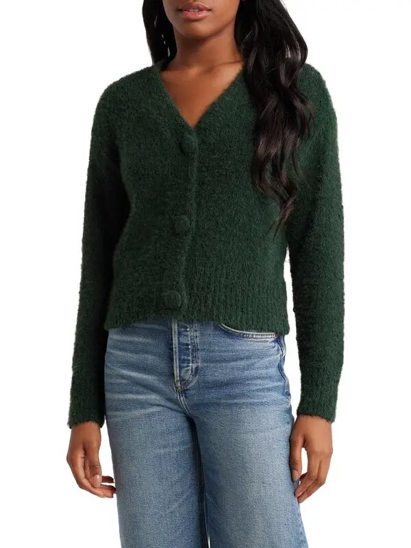 ALL IN FAVOR V-neck Cardigan - Hunter Grn