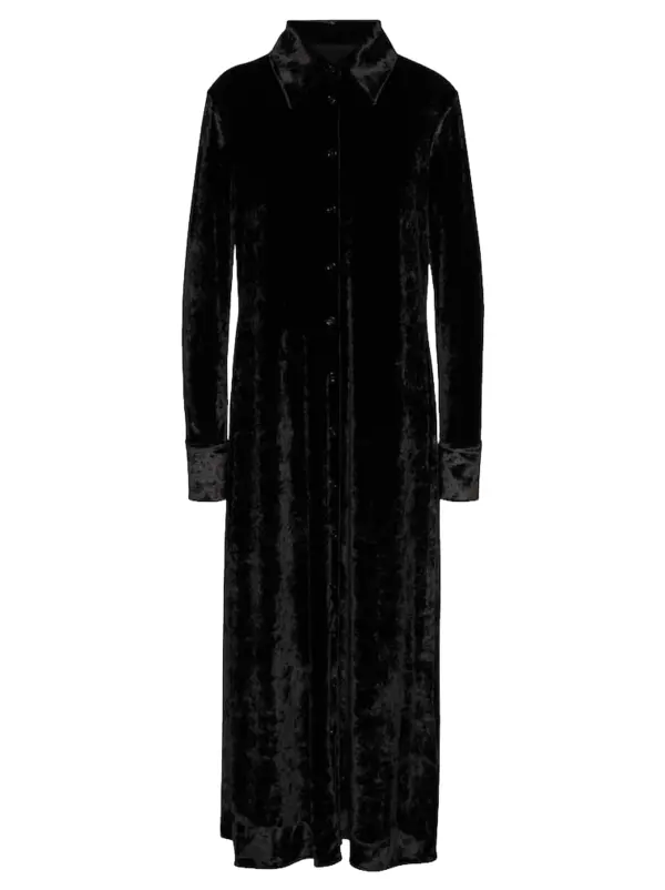 JIL SANDER Velvet Shirt Dress - Black