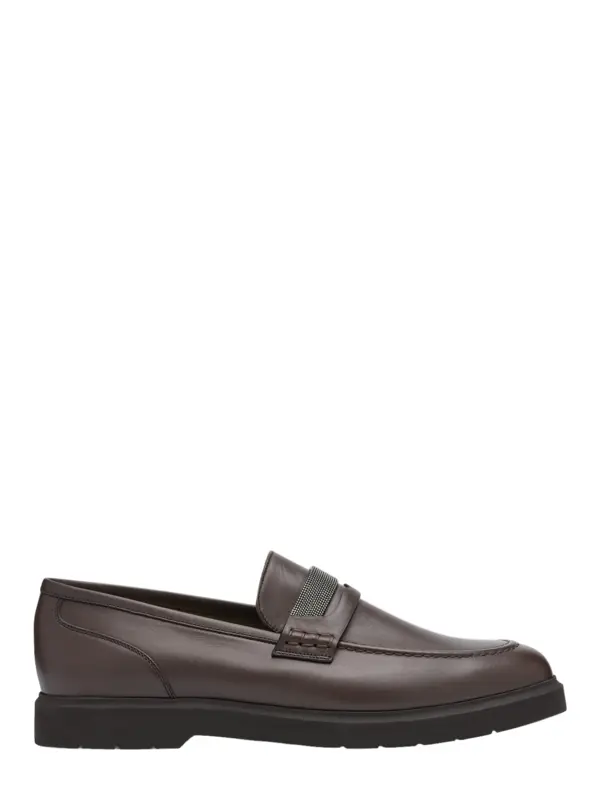 Brunello Cucinelli Leather Monili Penny Loafers - Testa Moro