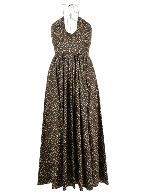 Matteau Floral-print Halterneck Cotton Dress - Black