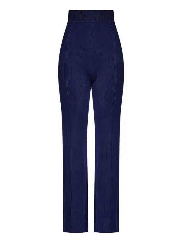 Alberta Ferretti Metallic Ribbed-knit Flared Pants - Navy