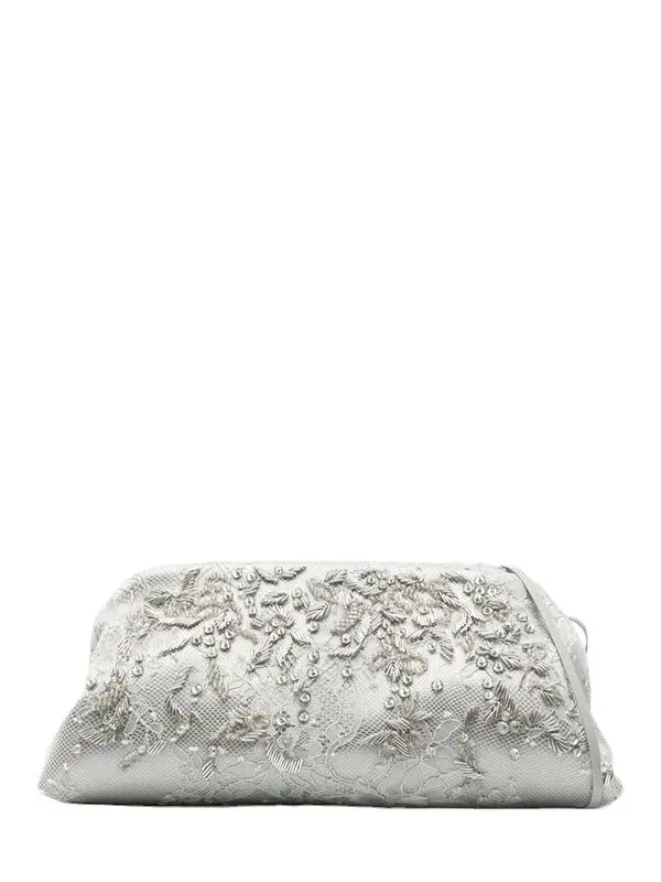 Alberta Ferretti Leather Shoulder Bag With Beaded Embellishment - Grey