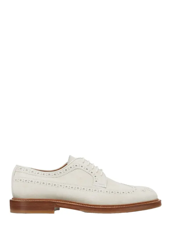 Brunello Cucinelli Perforated-embellished Suede Derby Shoes - White
