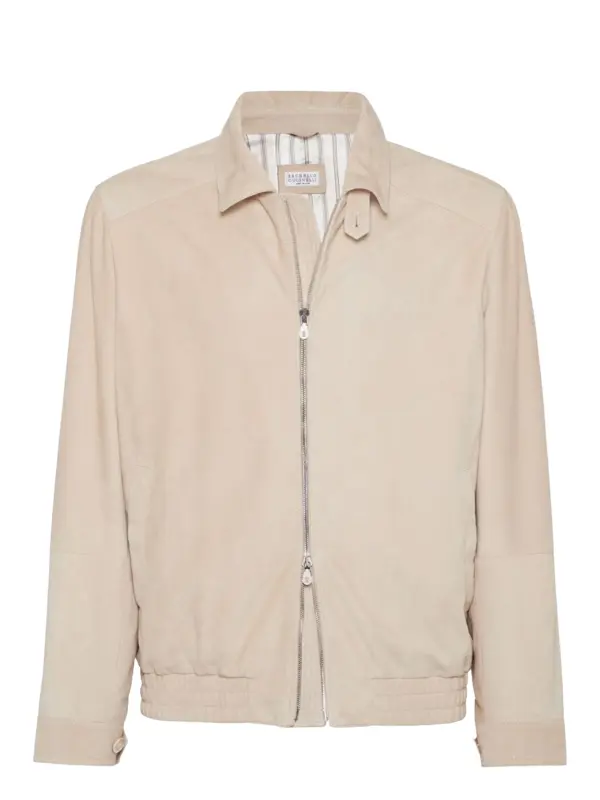 Brunello Cucinelli Leather Bomber Jacket - Neutrals