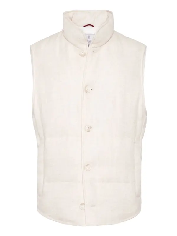 Brunello Cucinelli High-neck Linen-blend Gilet - Neutrals
