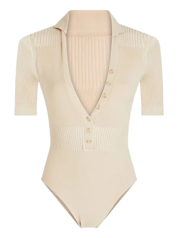 Jacquemus Yauco Ribbed-knit Bodysuit - Beige