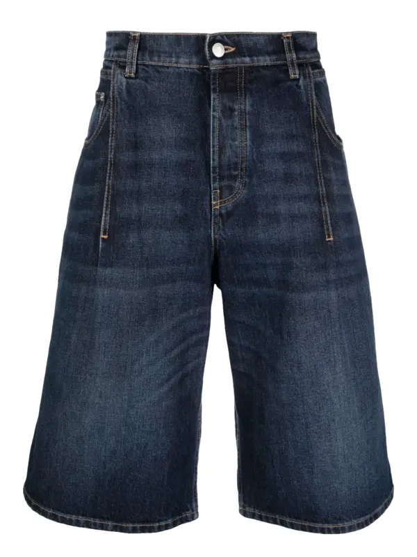 Alexander McQueen Leather-logo-patch Denim Shorts - Blue