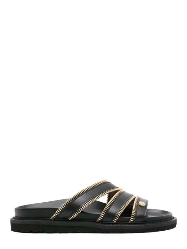 Moschino Zip-embellished Leather Slides - Black