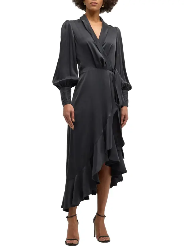 Zimmermann Silk Wrap Midi Dress - Blk