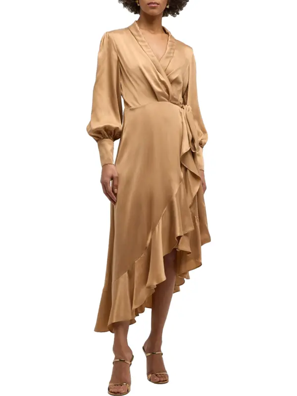 Zimmermann Silk Wrap Midi Dress - Sand
