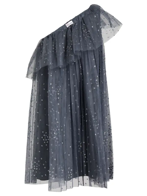 Red Valentino One-shoulder Ruffled Glittered Tulle Mini Dress - Anthracite