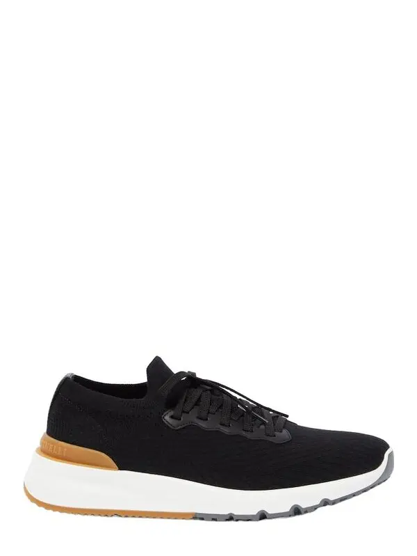 Brunello Cucinelli Leather-trimmed Knit Sneakers - Black