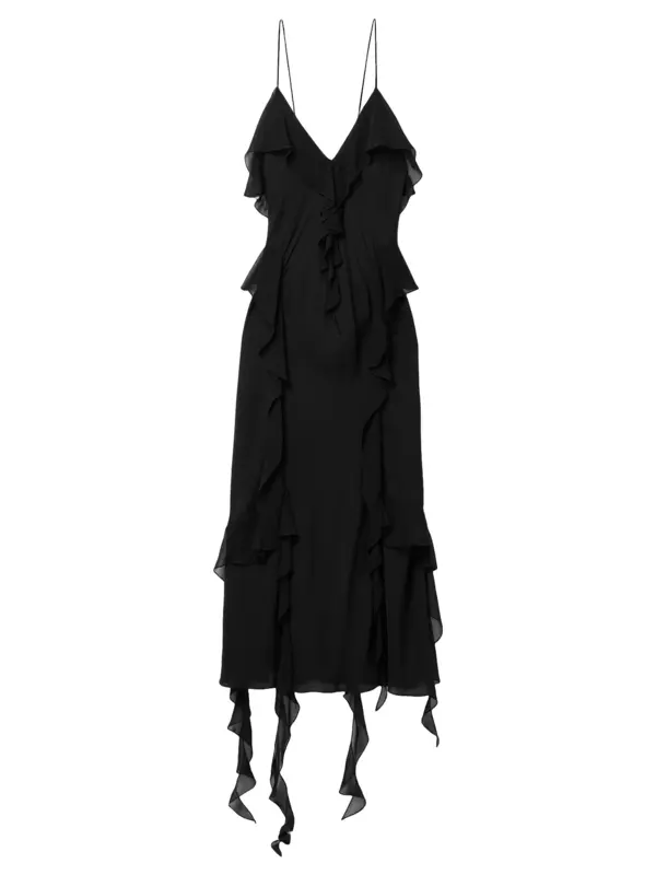 Khaite Pim Ruffled Silk-georgette Midi Dress - Black