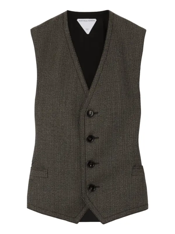 Bottega Veneta Houndstooth Wool-tweed Vest - Brown