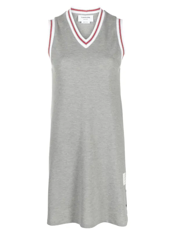 Thom Browne Stripe-trim Cotton Minidress - Grey