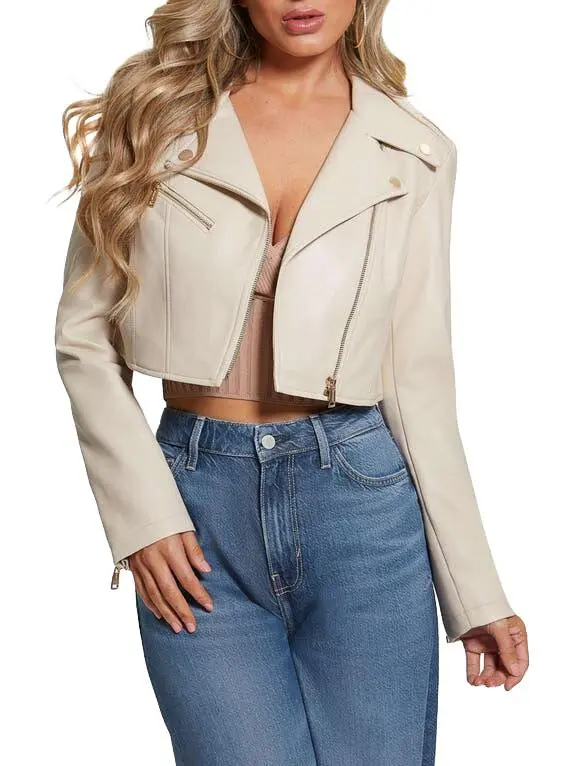 Guess Rochelle Faux Leather Moto Jacket - Beige