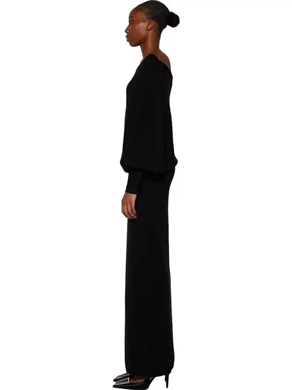 Saint Laurent Long Draped One-shoulder Dress - Black