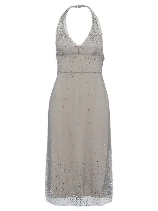 Prada Crystal Embellished Tulle Midi Dress - Granito