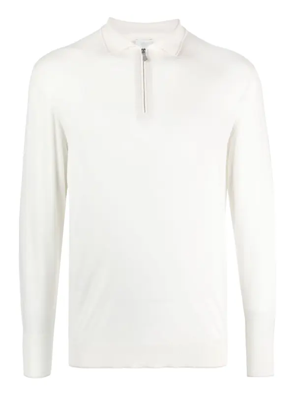 Eleventy Half-zip Wool Polo Shirt - White