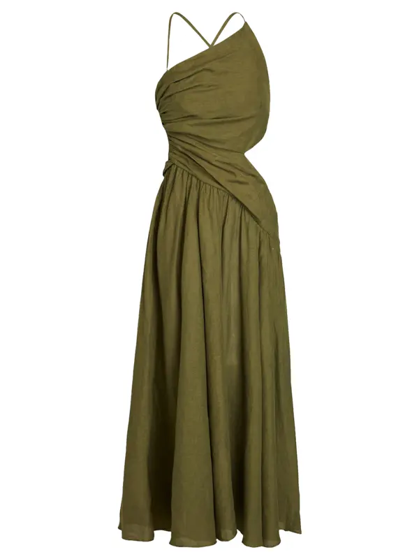 Zimmermann Cutout Linen Midi Dress - Army Green