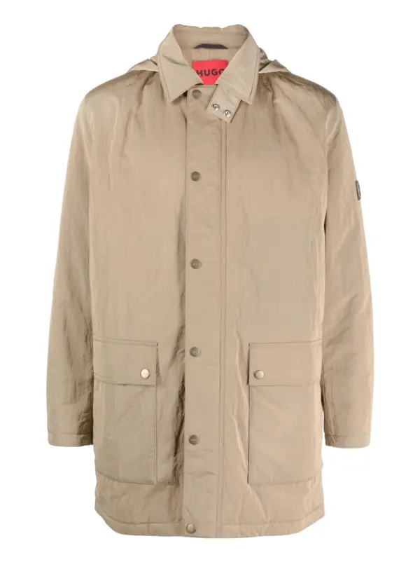 Hugo Boss Hooded Crinkled-finish Raincoat - Neutrals