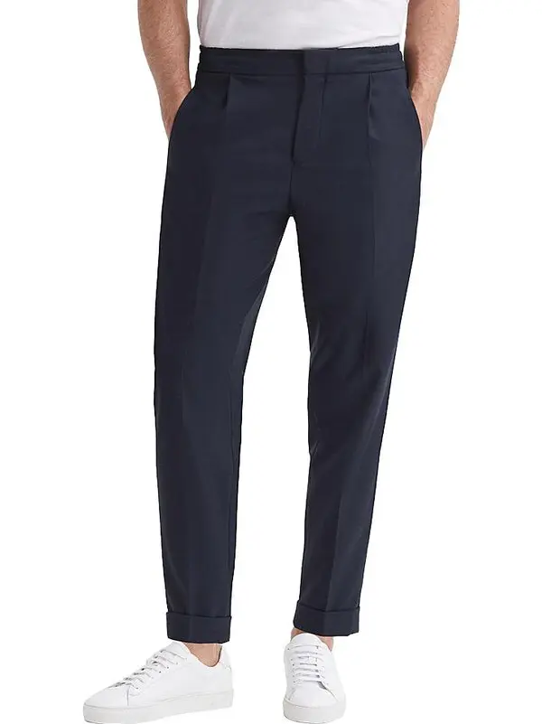 REISS Brighton Relaxed Fit Pleated Trousers - Navy