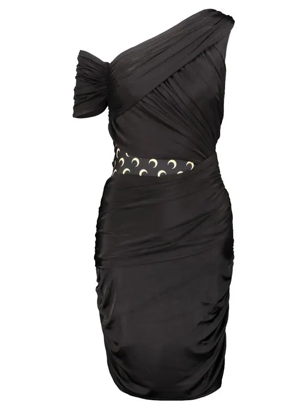 MARINE SERRE Draped One-shoulder Dress - Black