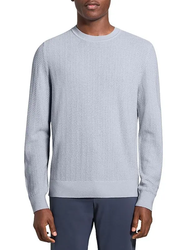 Theory Long Sleeve Crewneck Herringbone Knit Sweater - Ice