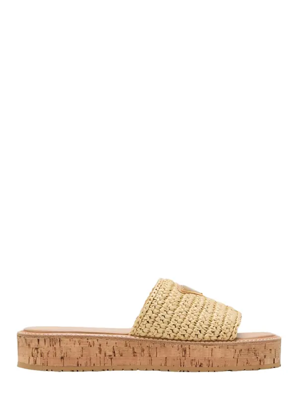 Prada Raffia Flatform Slide Sandals - Naturale
