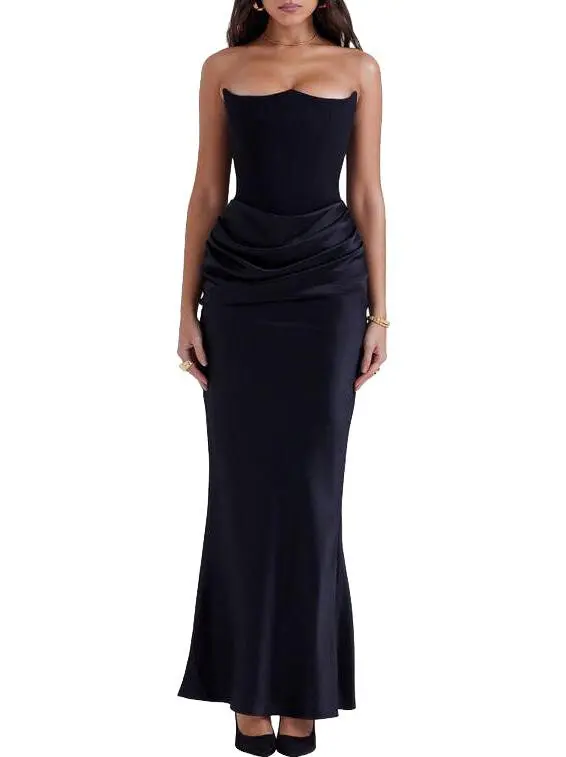 House Of Cb Persephone Strapless Satin Corset Cocktail Dress - Black
